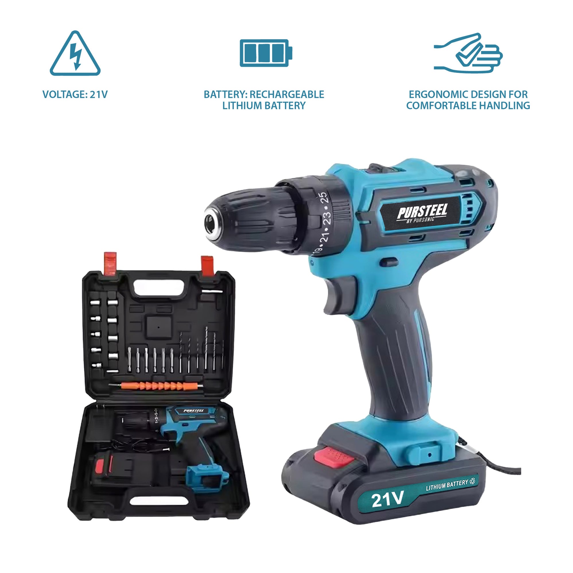 Power Tool Bundle: 21V Cordless Drill & Rechargeable Electric Screwdri ...