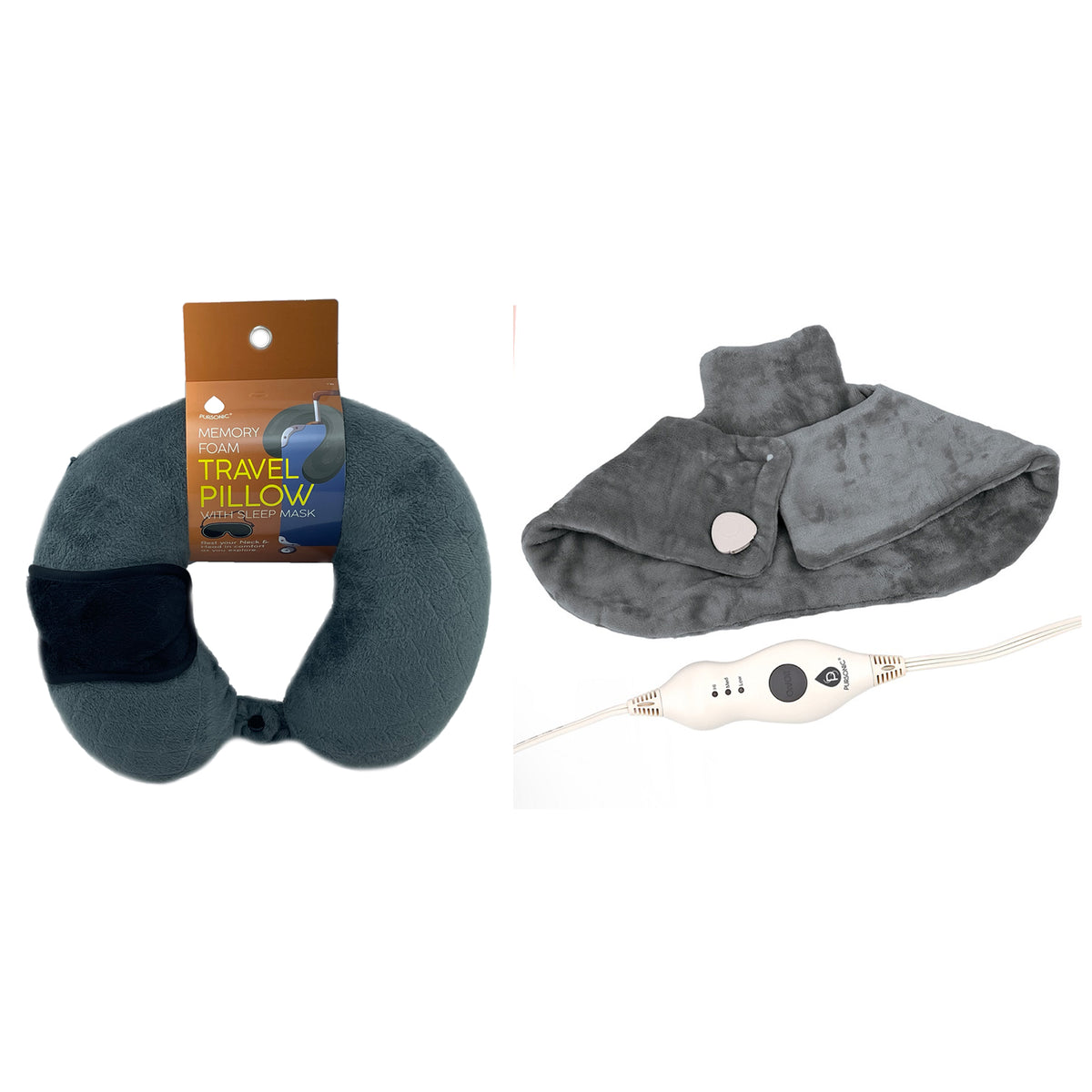 Electric Neck & Shoulder Heating Pad + Memory Foam Travel Pillow – Pursonic