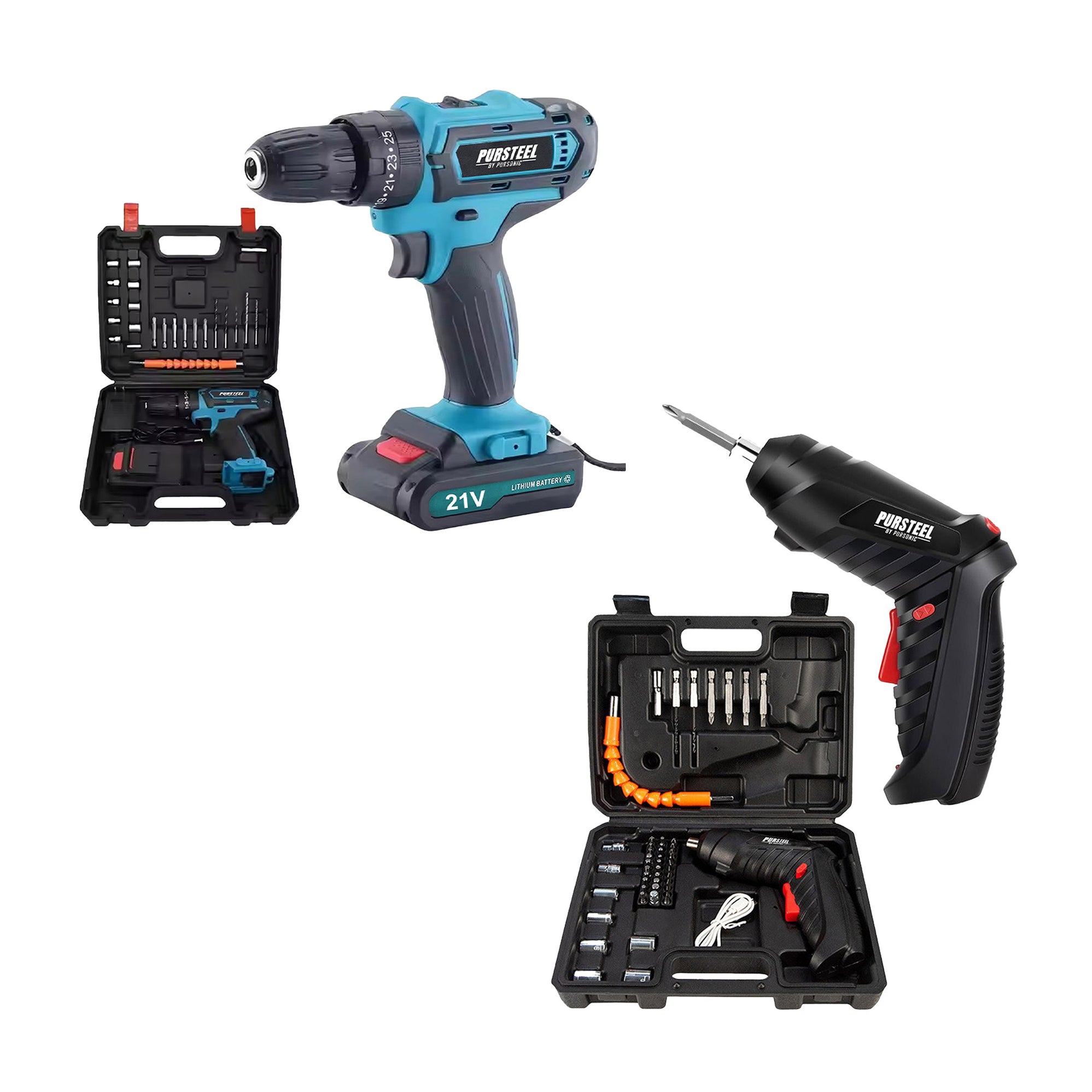 Power Tool Bundle: 21V Cordless Drill & Rechargeable Electric Screwdri ...
