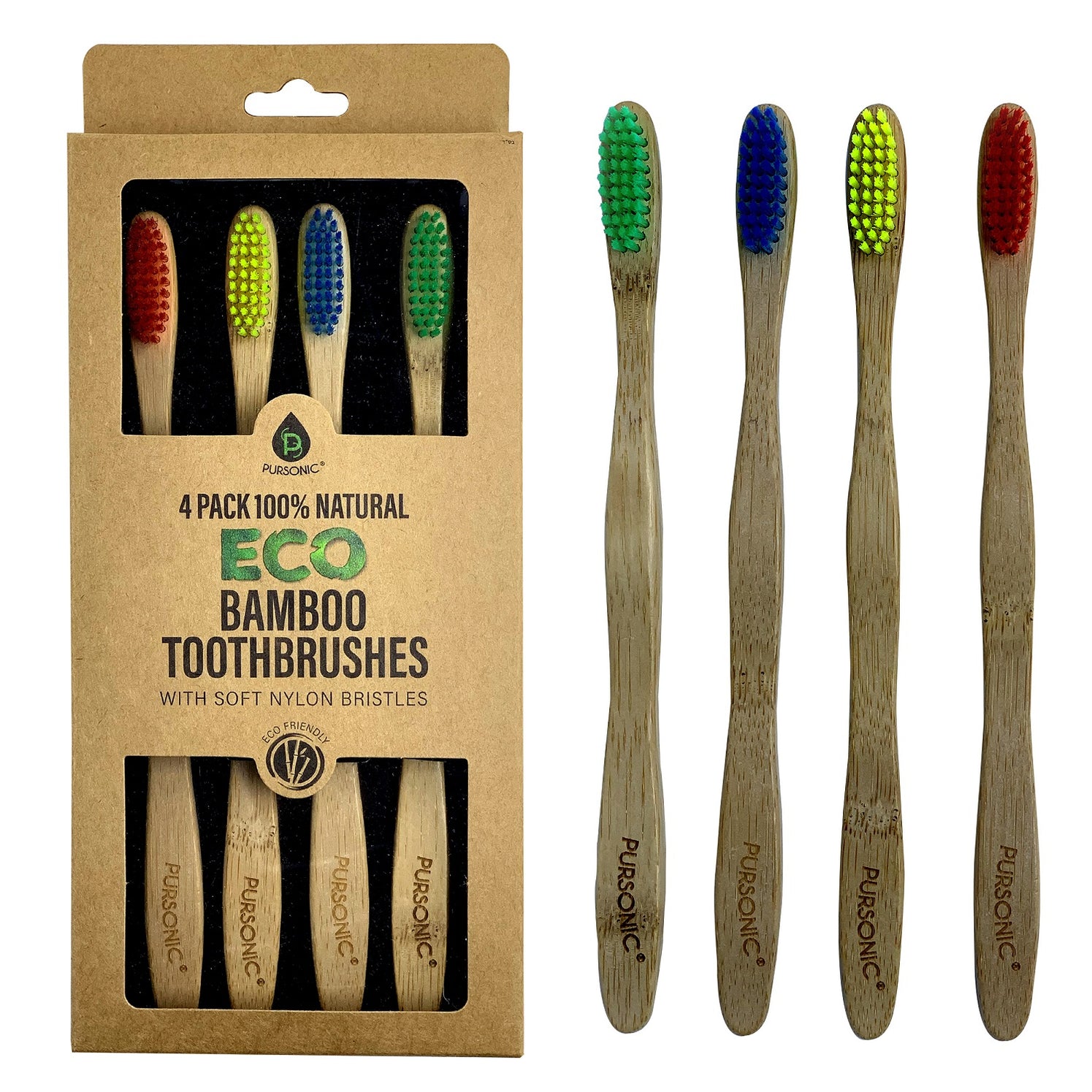 100% Natural Eco Bamboo Toothbrushes (4 pack) – Pursonic